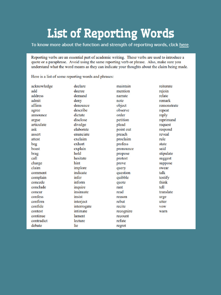 List of Reporting Words | PDF