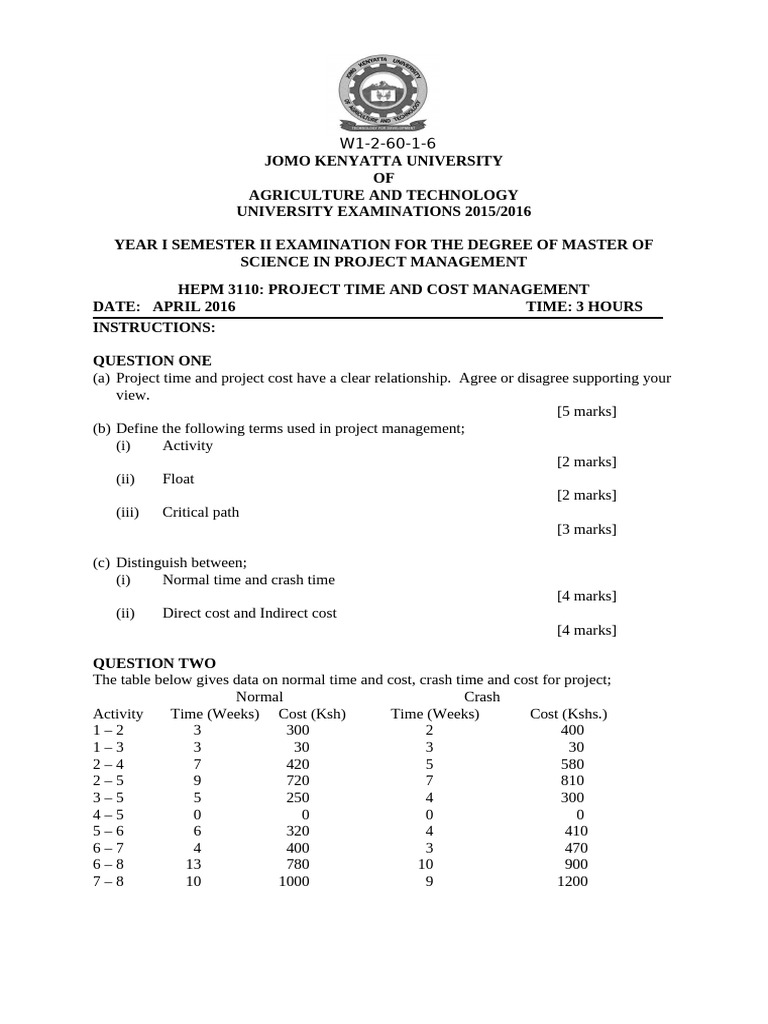 Project Time and Cost Management Exam | PDF