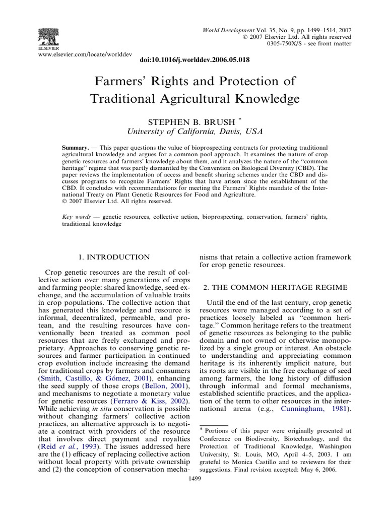 Brush 2007, Farmers Rights and Protection of Traditional Agriculture ...