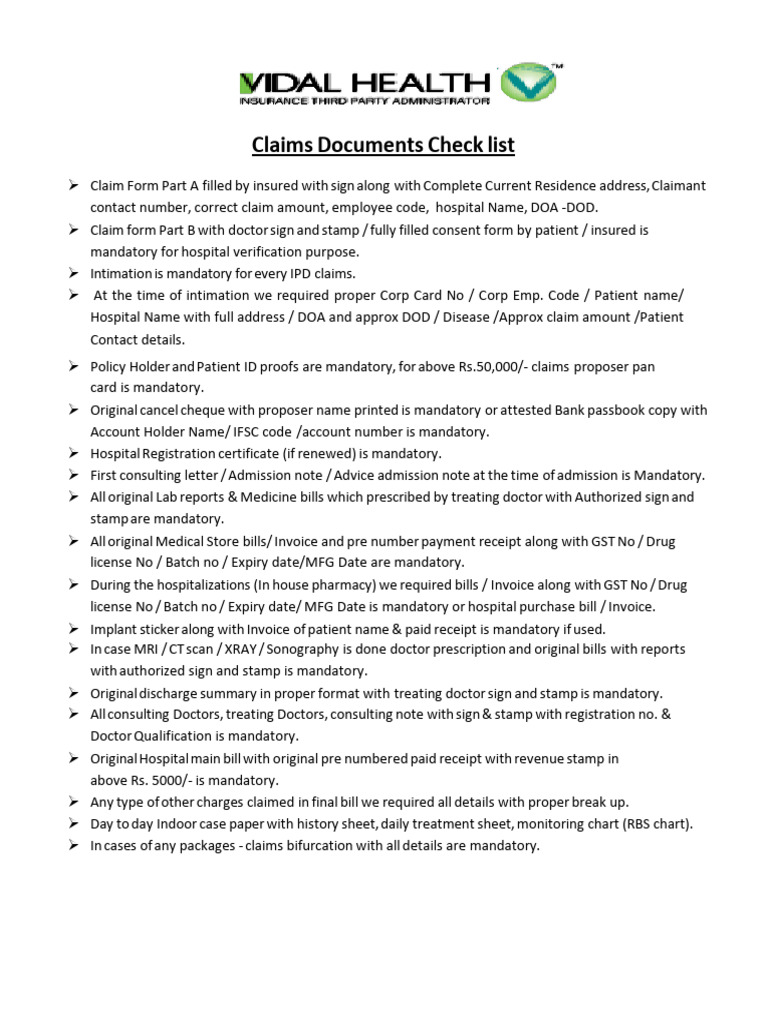Claims Documents Checklist | PDF | Invoice | Receipt