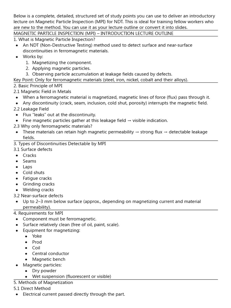 Magnetic Particle Inspection Lecture Guide | PDF | Nondestructive ...