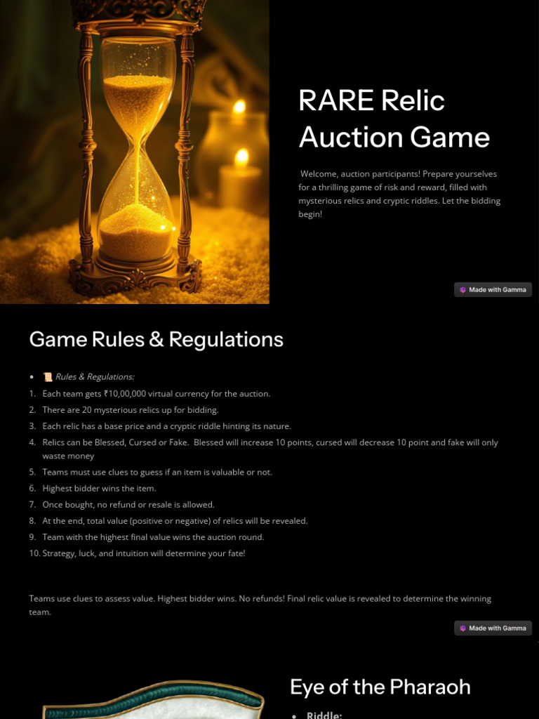Relic Auction Game Rules & Relics | PDF | Auction