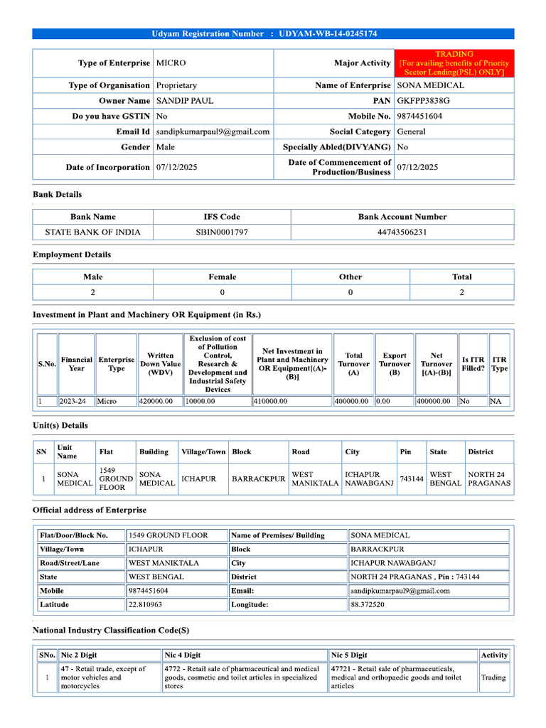 Udyam-Wb-14-0245174 Anx | PDF