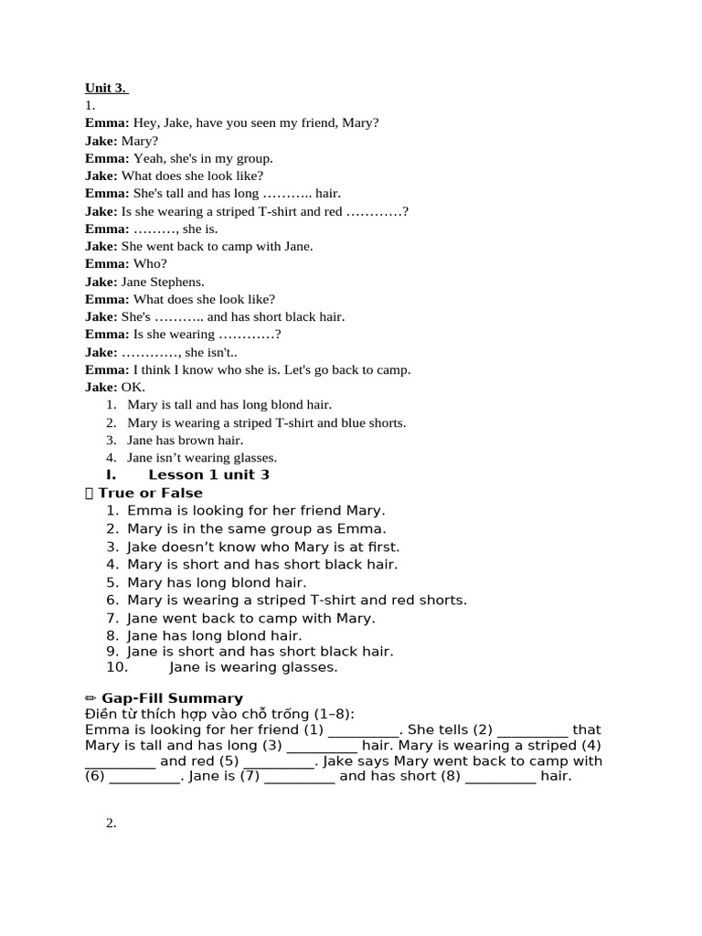 Unit 3 & 4 English Conversation Exercises | PDF