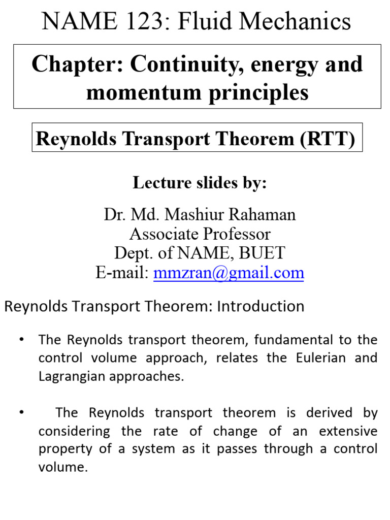 Reynolds Transport Theorem Explained | PDF | Continuum Mechanics ...