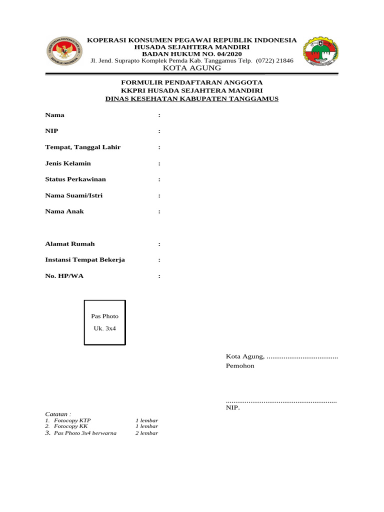 Formulir Anggota Baru Kopkes | PDF