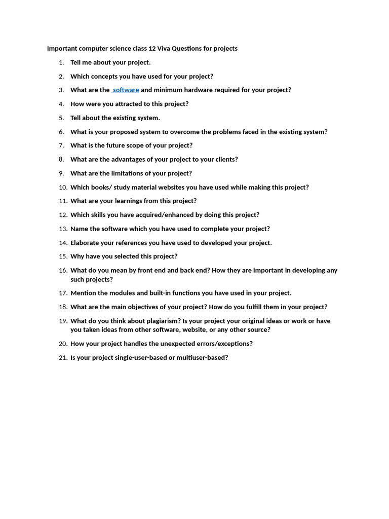 Class 12 Computer Science Viva Questions | PDF
