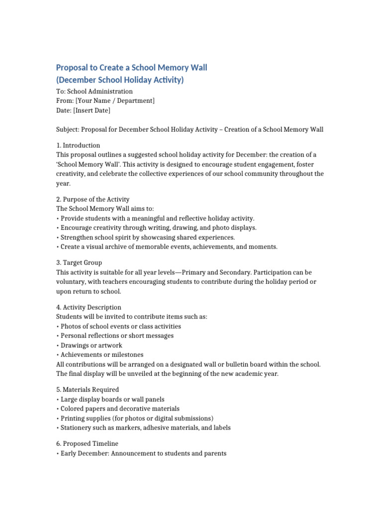 December School Memory Wall Proposal | PDF