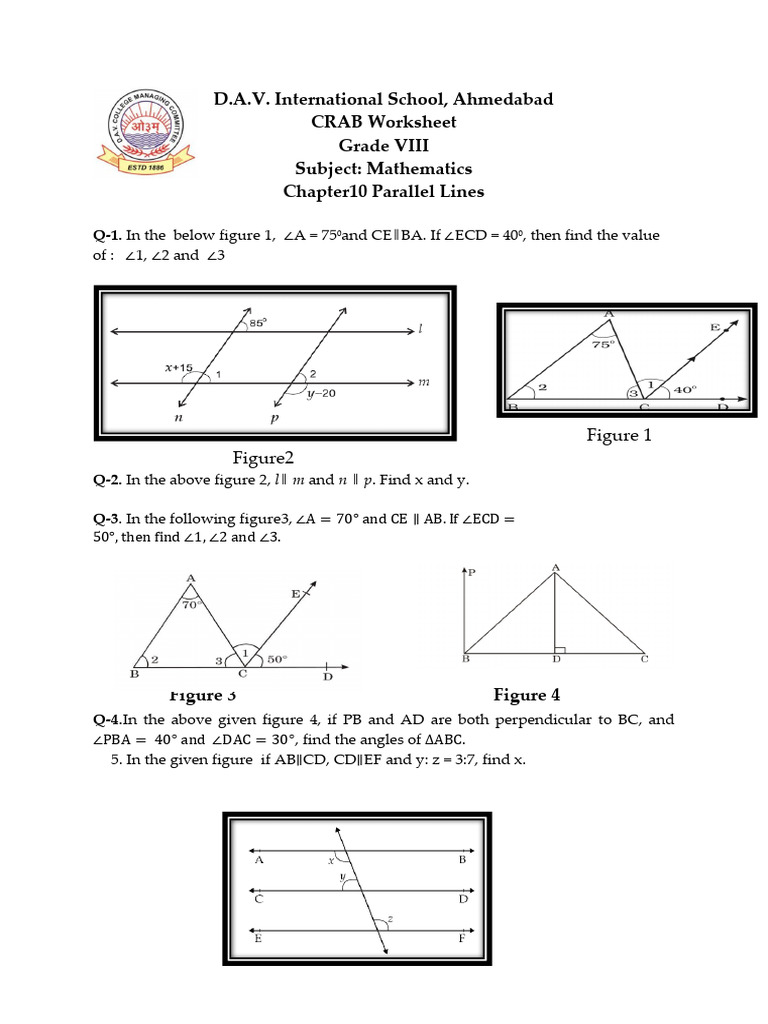 Grade VIII Math: Parallel Lines Worksheet | PDF