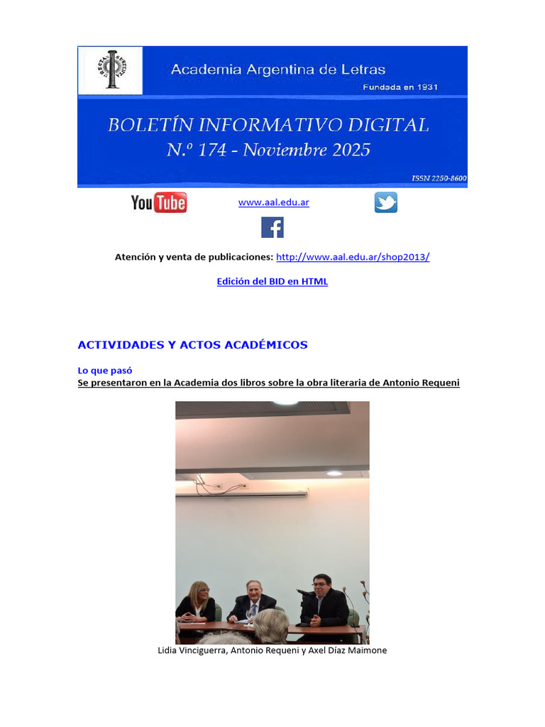Boletín informativo digital número 174 de la Academia Argentina de ...