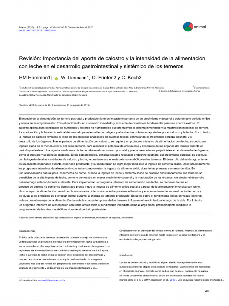 Hammon HM, Liermann W, Frieten D, Koch C. Es | PDF | Insulina | Leche