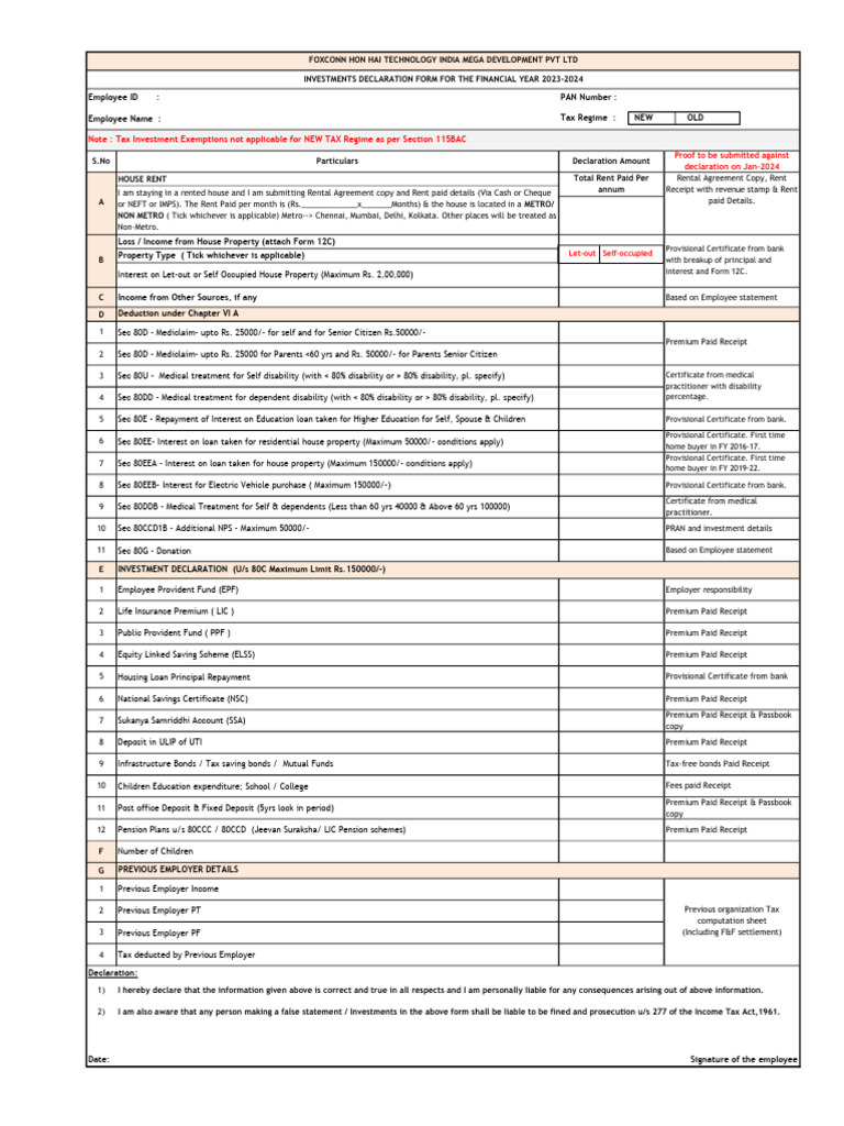 Tax Declaration Form 2023-2024 | PDF | Insurance | Taxes