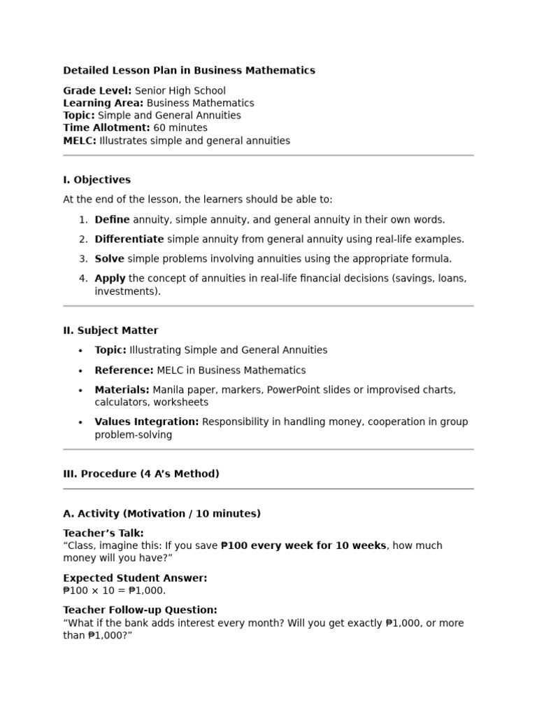 Business Math: Simple & General Annuities | PDF | Present Value | Interest
