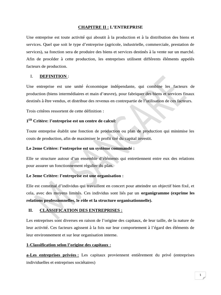 Définition et classification des entreprises | PDF | Business | Capital ...
