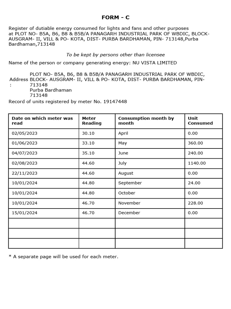 Energy Consumption Record for NU VISTA | PDF