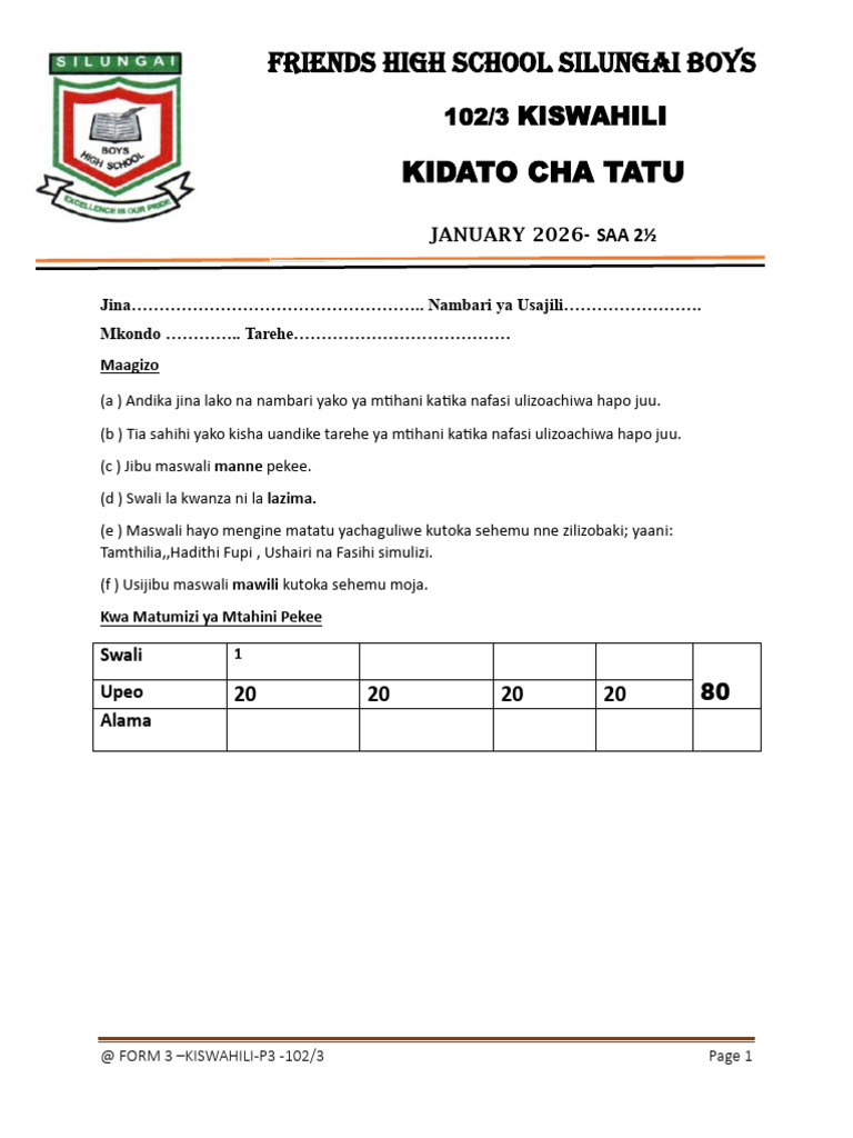 Form 3 Kisw p3 QSN - Term 3 2025 | PDF