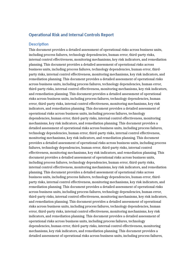 Operational Risk and Internal Controls Report | PDF | Operational Risk ...