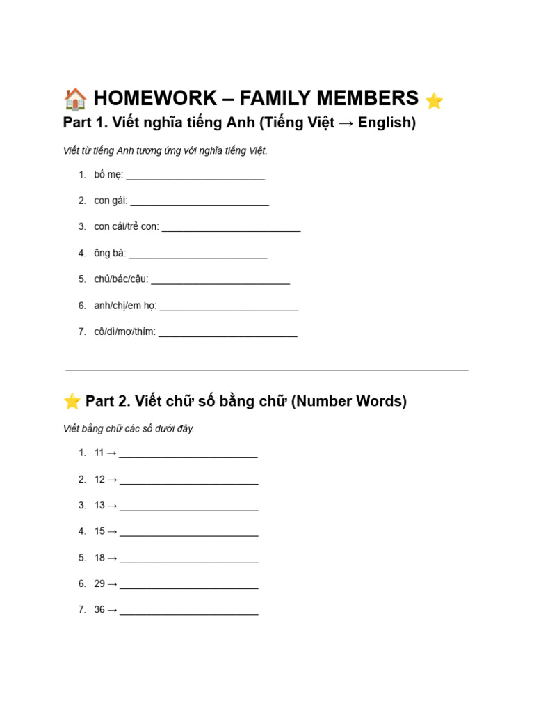 ? Homework - Family Members | PDF