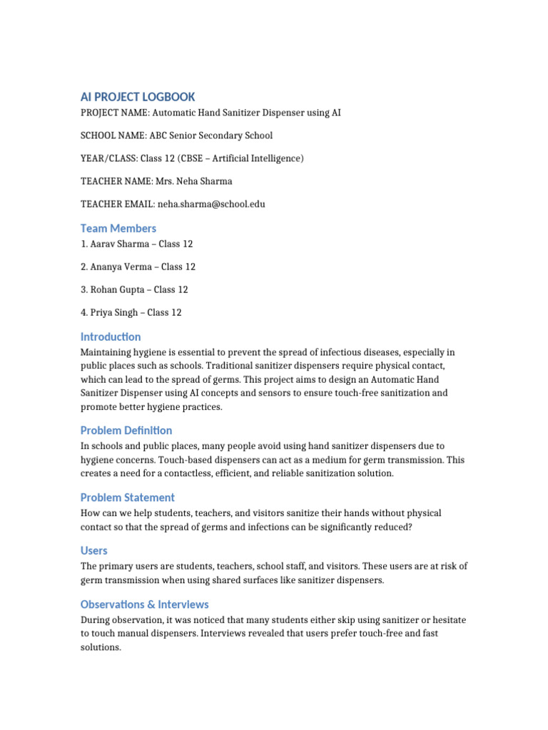 Class_12_AI_Automatic_Hand_Sanitizer_Dispenser_Logbook (1) | PDF ...