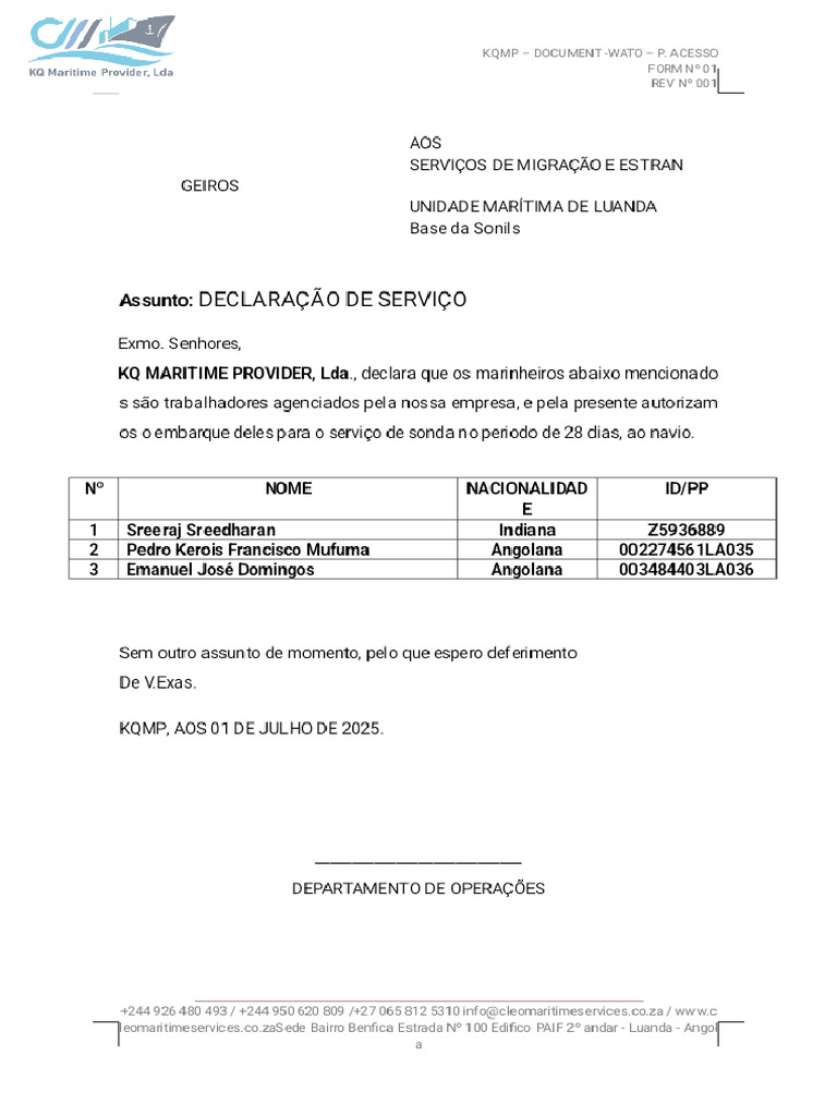 Declaração de Serviço - Base Da Sonils (07.2025)_Phoenix | PDF