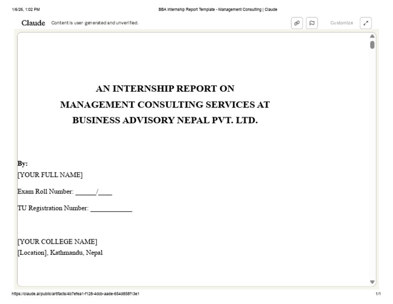 BBA Internship Report Template - Management Consulting - Claude | PDF