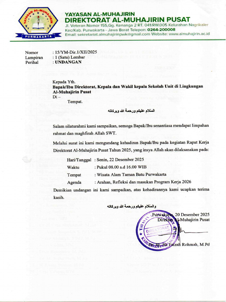 Surat Undangan Raker Al Muhajirin Pusat | PDF