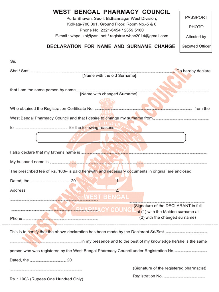 Declaration For Name and Surname Change | PDF