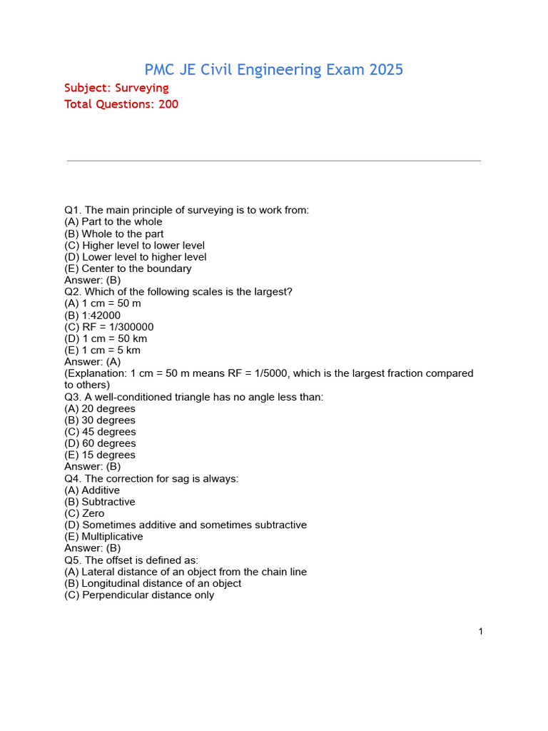 PMC JE Civil - Survey | PDF | Surveying | Angle