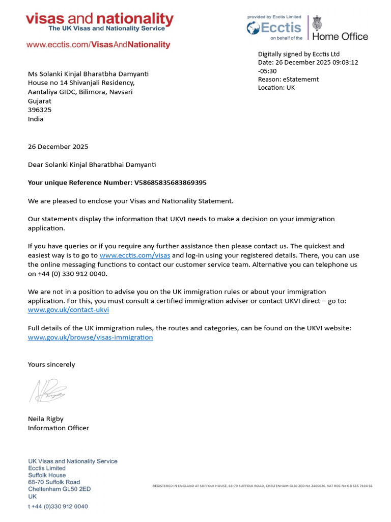 UK NARIC & Statement - SOLANKI KINJAL BHARATBHAI DYANTI | PDF