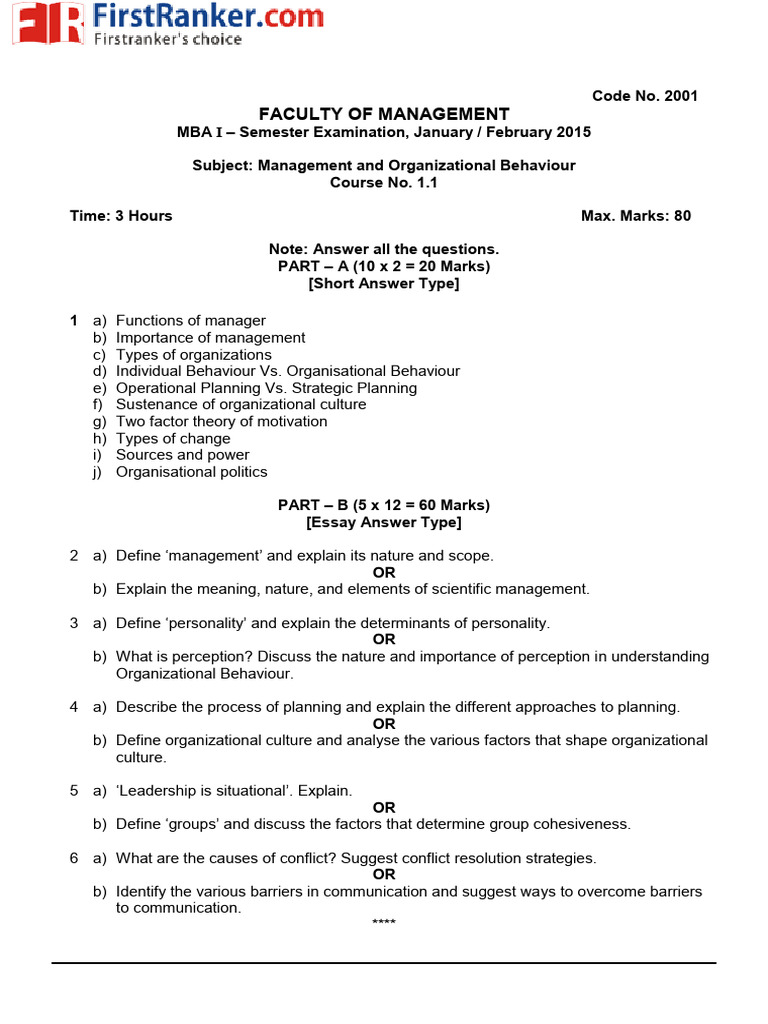 OU Osmania University - MBA - 2015 - 1st Semester - Feb - 2001 ...