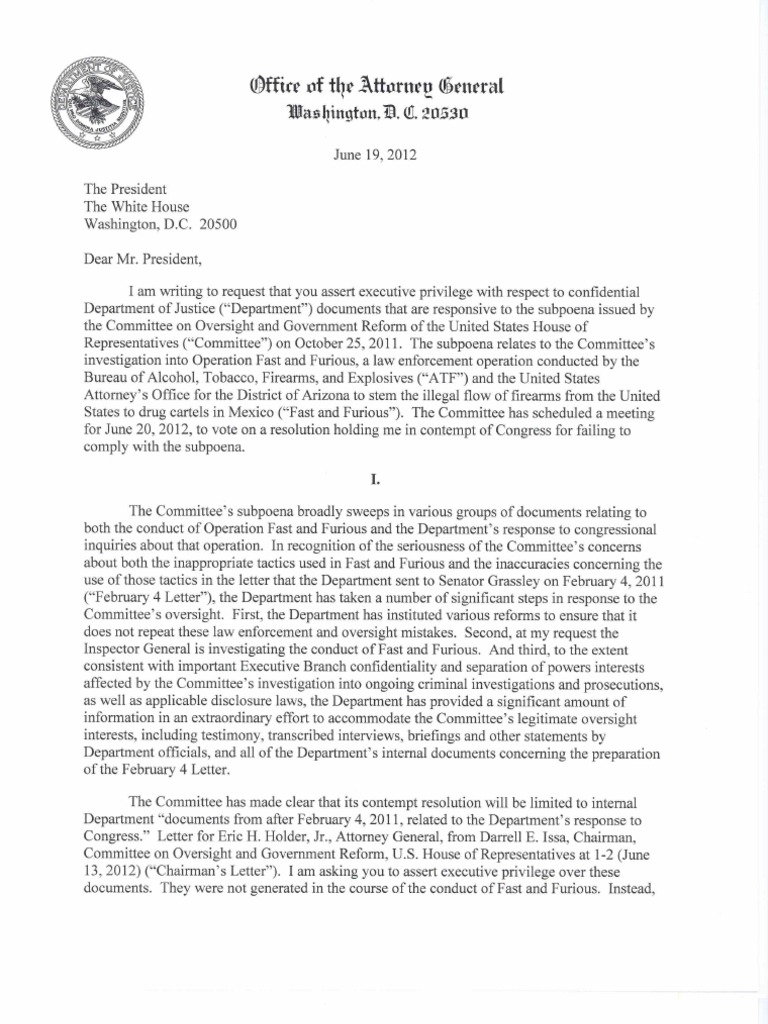 Executive Privilege Letter 2 | PDF | Executive Branch Of The United ...