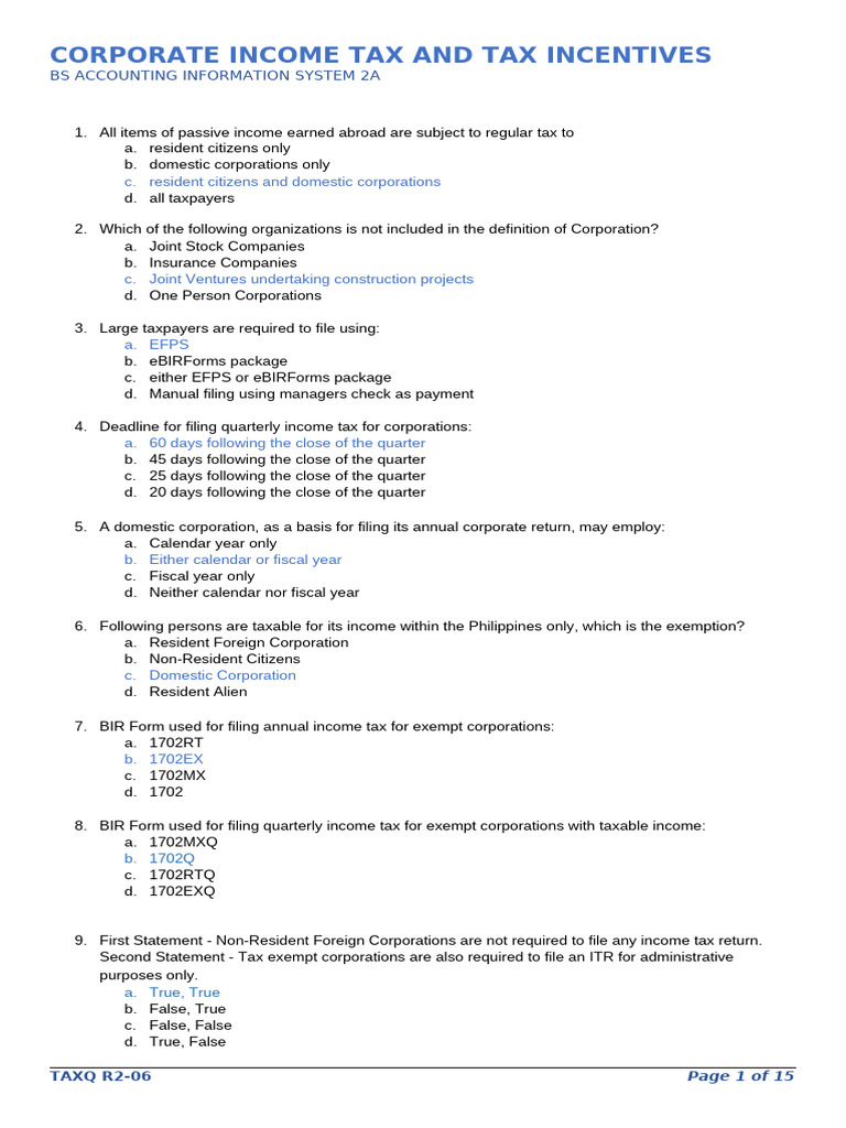 Corporate Income Tax Overview and Incentives | PDF | Corporate Tax In ...