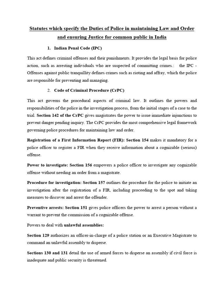 Police Duties and Legal Framework in India | PDF | Crimes | Crime ...