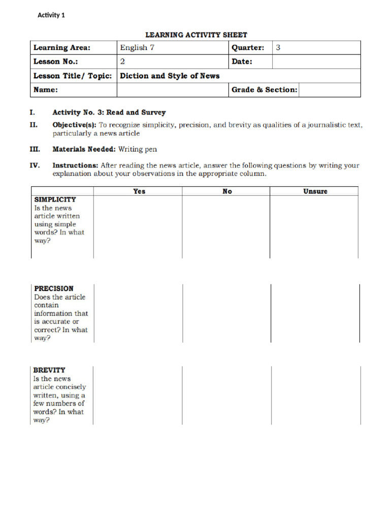 Learning Activity Sheet Week 4 | PDF