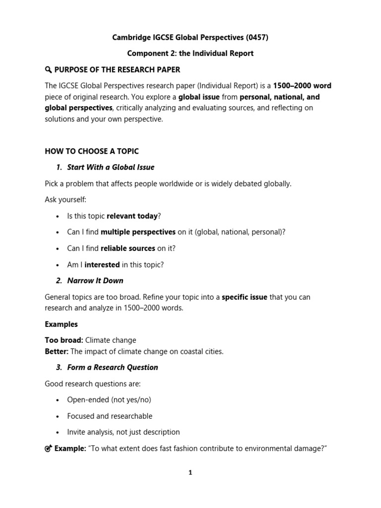 Cambridge IGCSE Global Perspectives IR | PDF | Citation | Sustainability