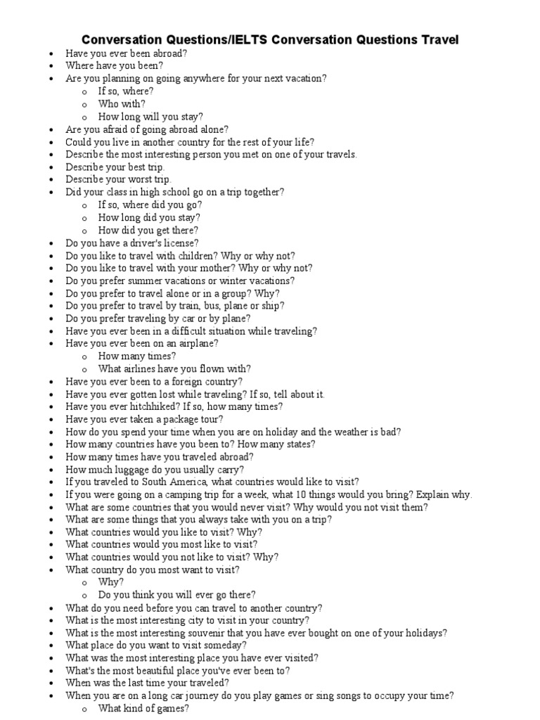 Conversation Questions IELTS Conversation Questions Travel | PDF ...