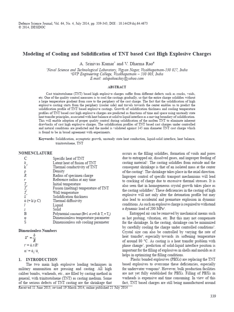 Modeling of Cooling and Solidification of TNT Based Cast High Explosive ...
