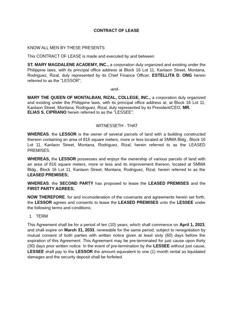 Lease Agreement for SMMA Property | PDF