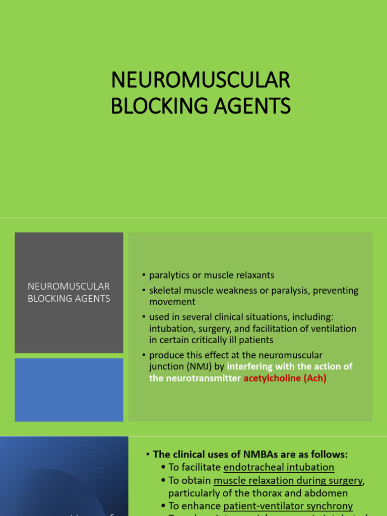 Neuromuscular Blocking Agents Overview | PDF | Acetylcholine ...