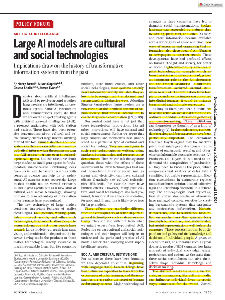 Large AI Models as Social Technologies | PDF | Science | Artificial ...