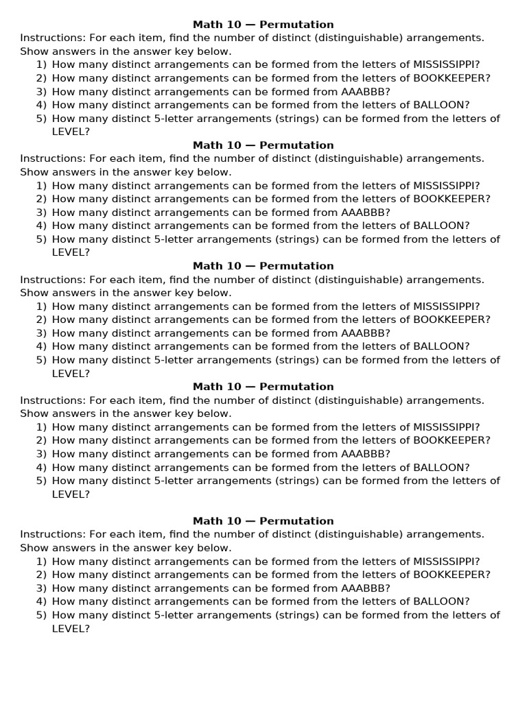 Worksheet 5A Permutation | PDF | Mathematics | Combinatorics