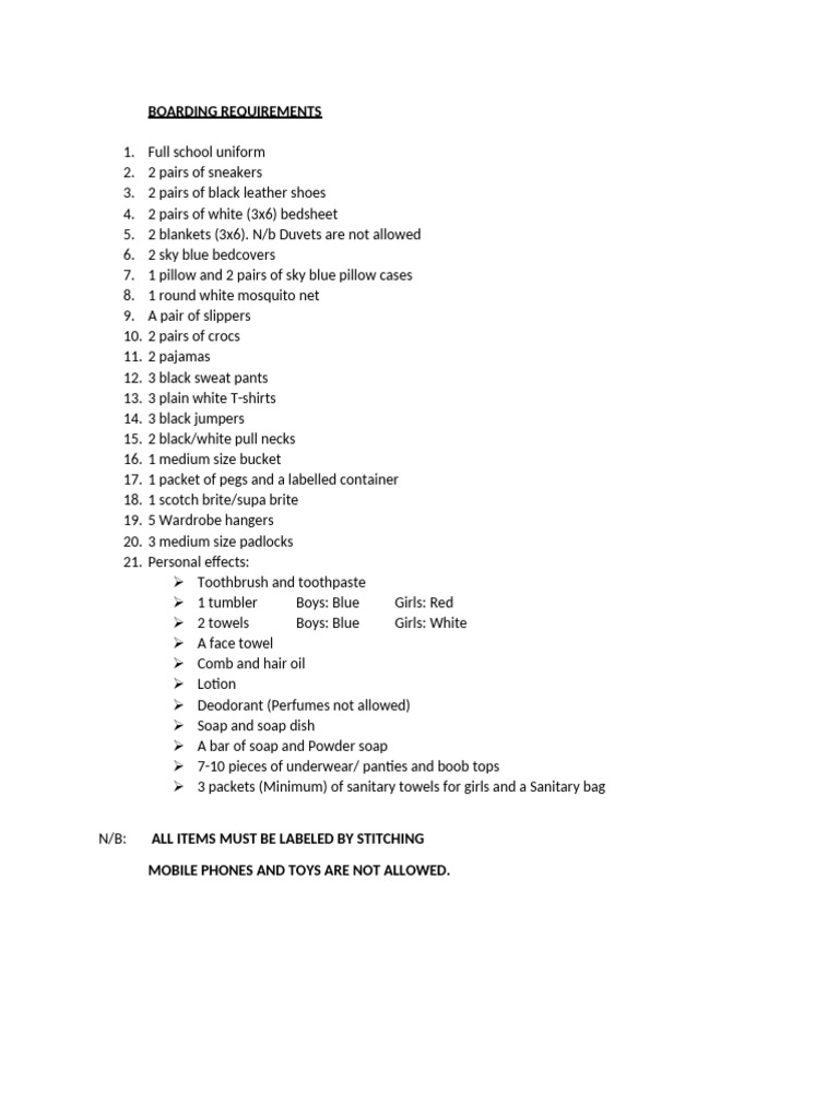 Boarding Requirements | PDF