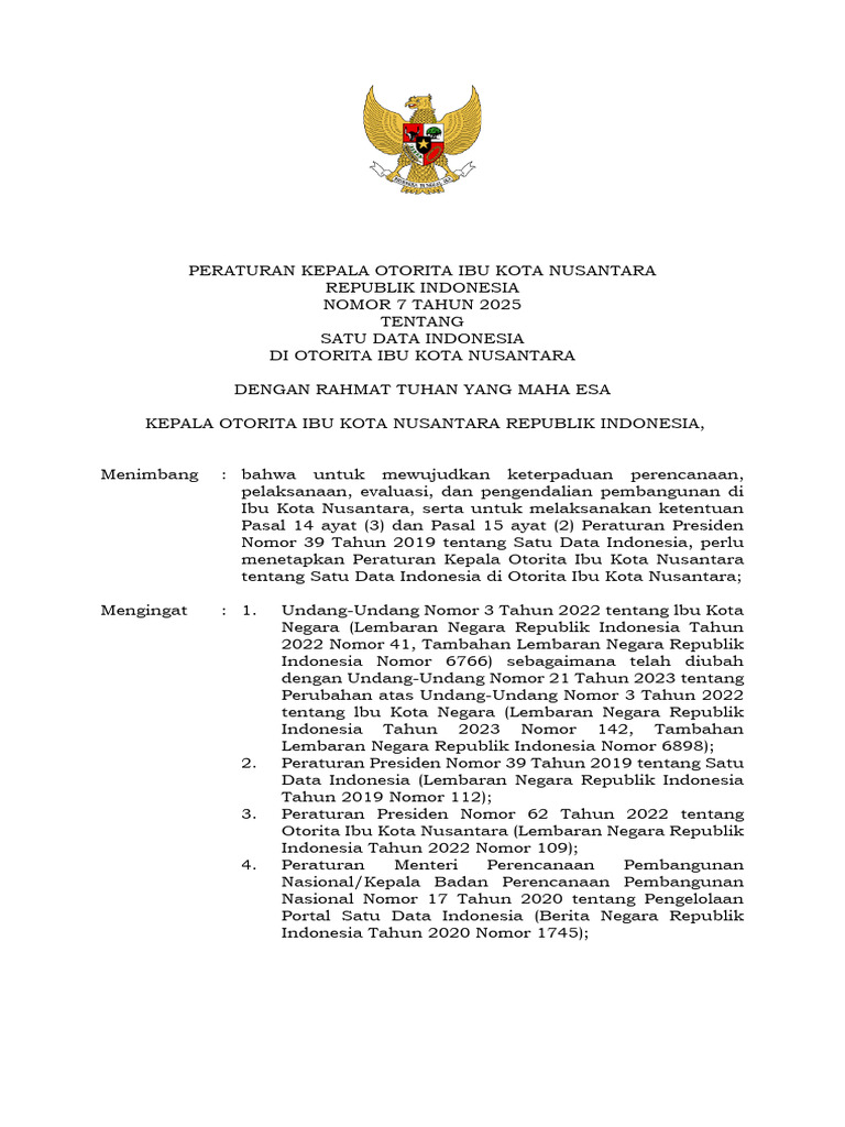Perka 07 Tahun 2025 Tentang Satu Data Indonesia Di Otorita Ibu Kota ...