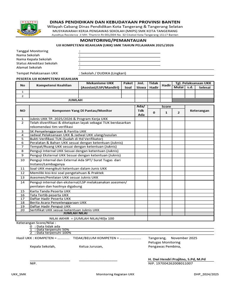 Instrumen Monitoring Ukk Tp 2025-2026_share1 | PDF