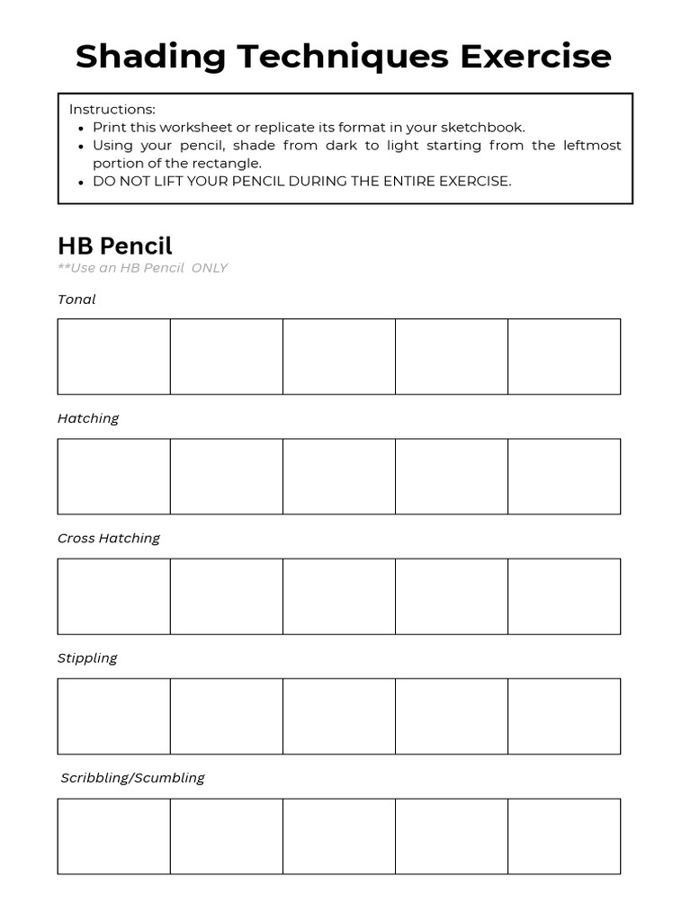 Shading Techniques Practice Worksheet | PDF