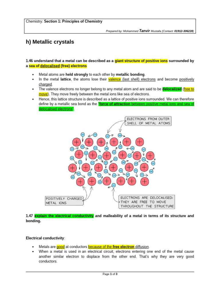00 EdExcel Chemistry Section 1-h Metallic Crystals | PDF | Chemical ...