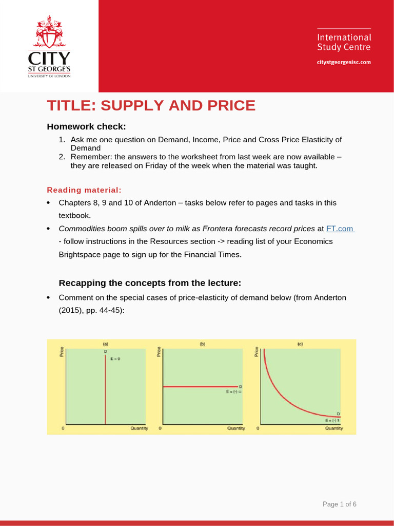 T 1 Worksheet 4 - Supply | PDF | Supply (Economics) | Demand
