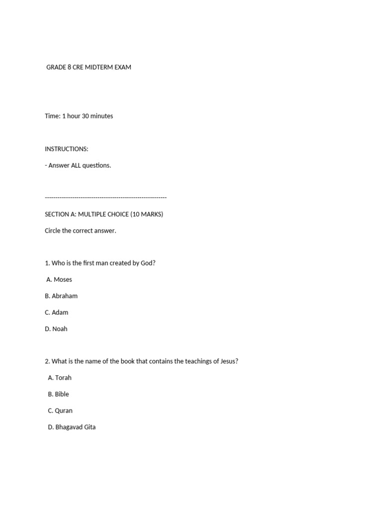 Grade 8 Cre Mid-Wps Office | PDF | Ten Commandments | Jesus