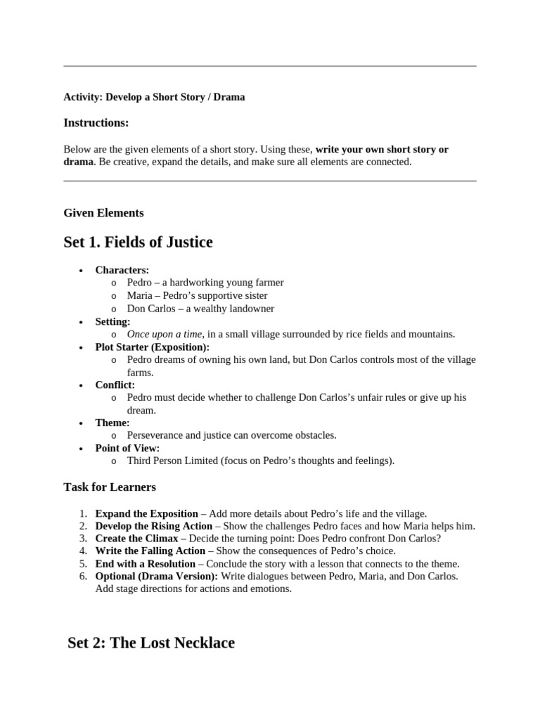 Short Story and Drama Development Guide | PDF | Narration