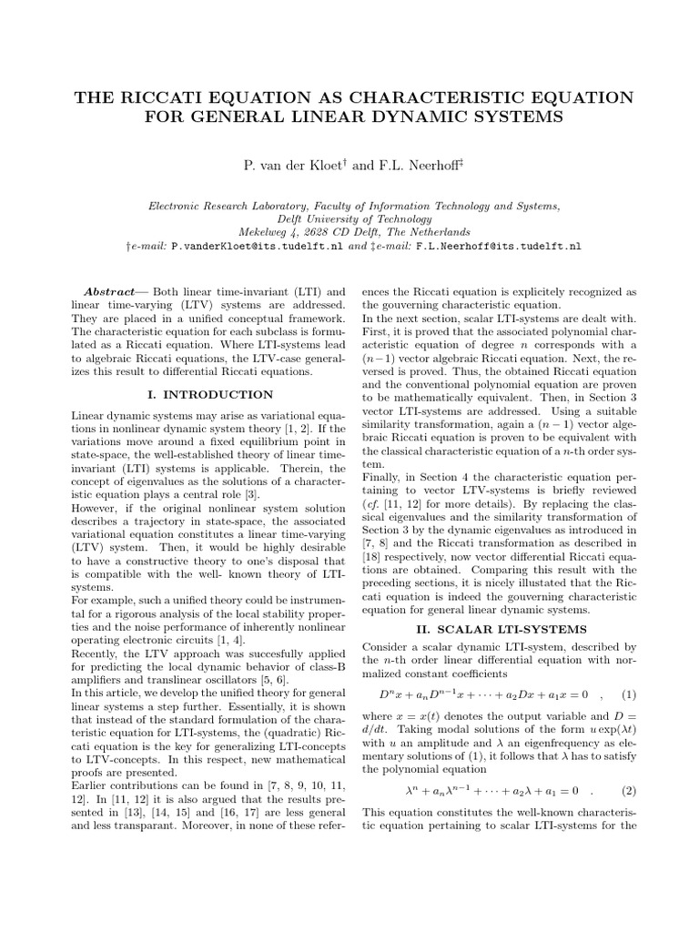 The Riccati Equation as Characteristic Equation Fo | PDF | Eigenvalues ...